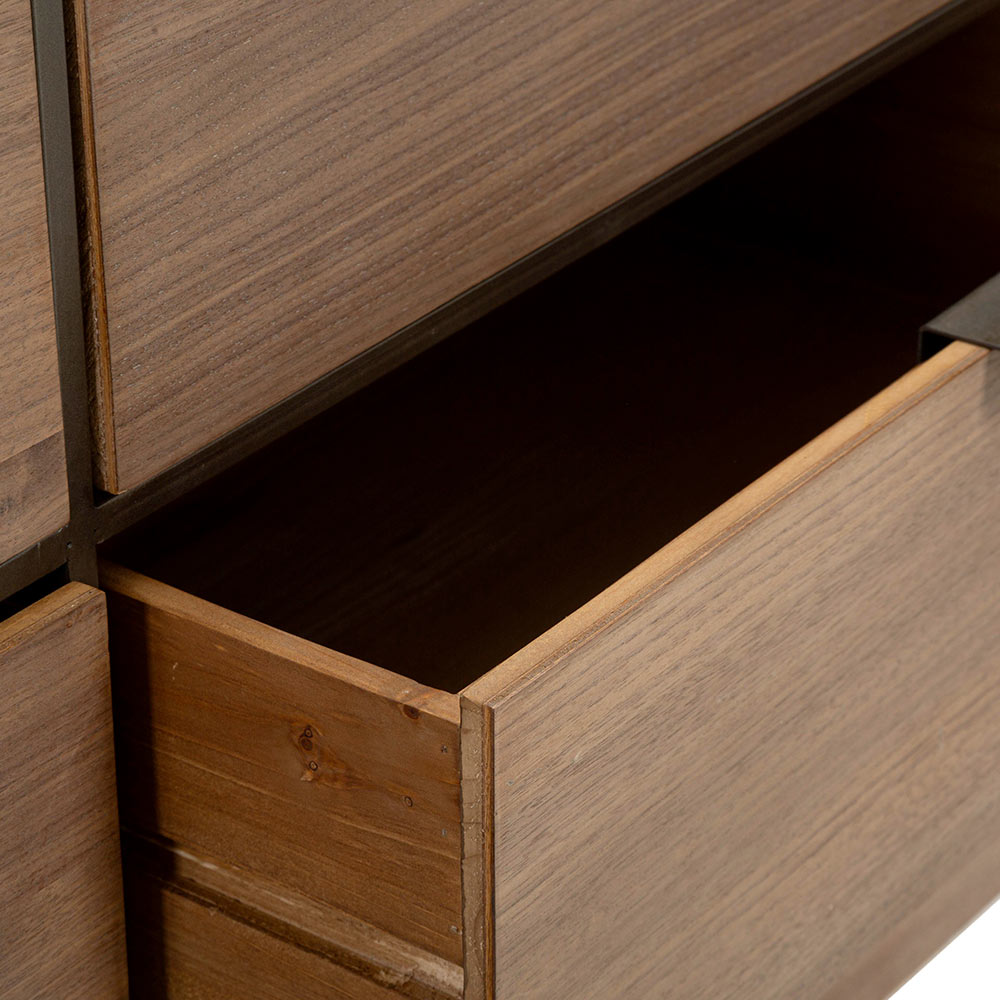 Cómoda de Madera de Abeto y Hierro Gris con 6 Cajones