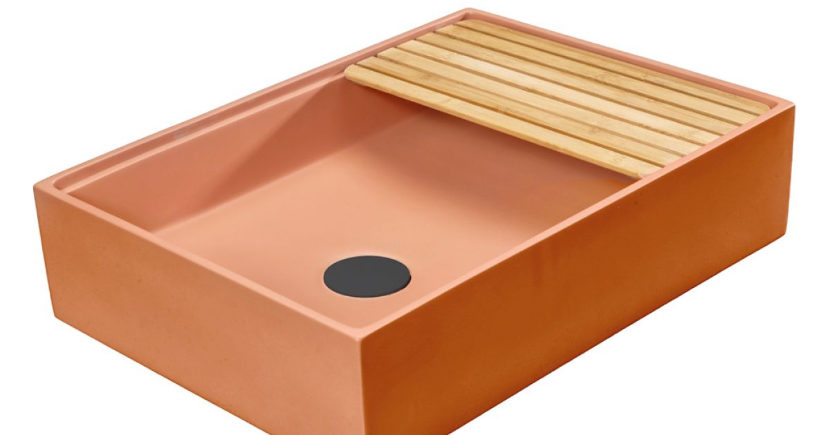Lavabo sobre encimera rectangular en terrazo naranja Mali