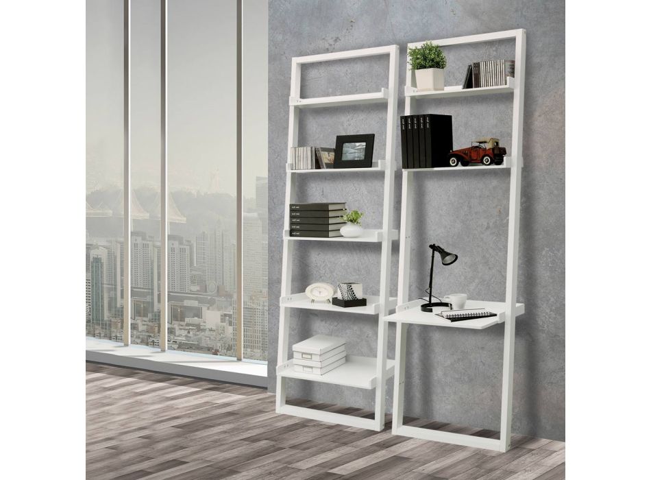 Librería de MDF lacado blanco mate con 5 estantes