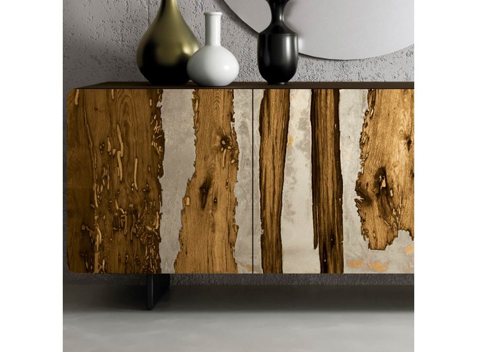 Aparador de salón con 3 puertas en acabado roble y resina Saturno