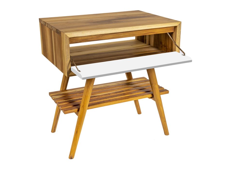 Mueble de Baño en Teca con Cajón Caoba Blanco