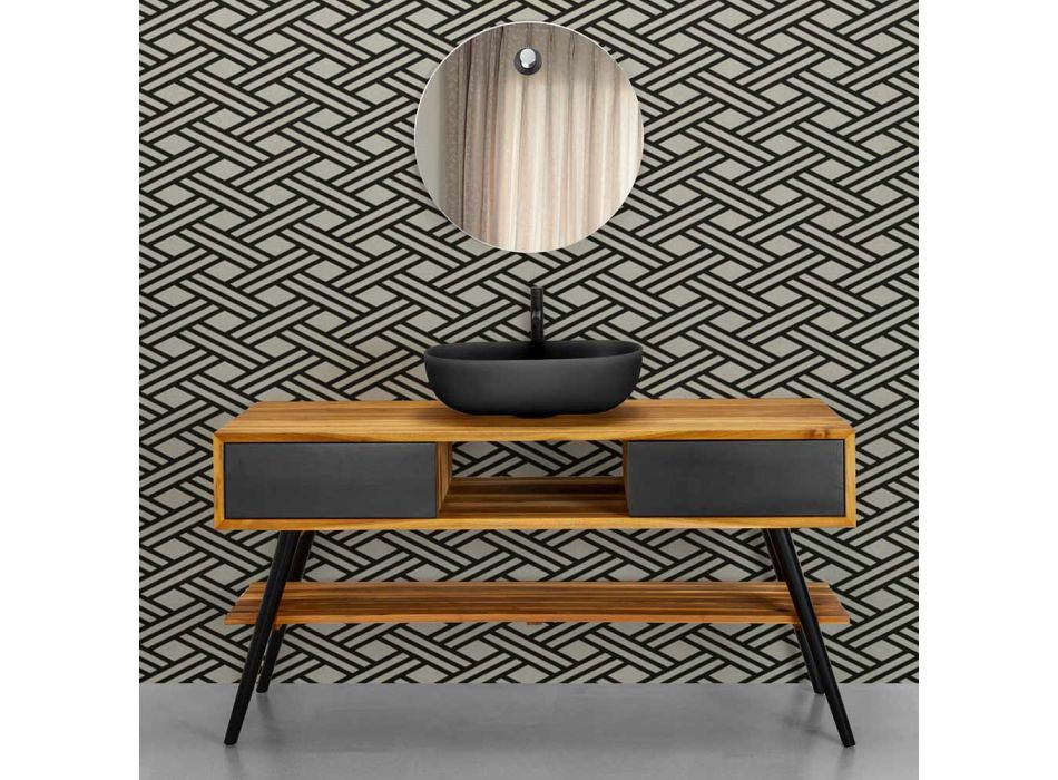 Mueble de Baño en Teca Natural y Caoba Negra con Cajones