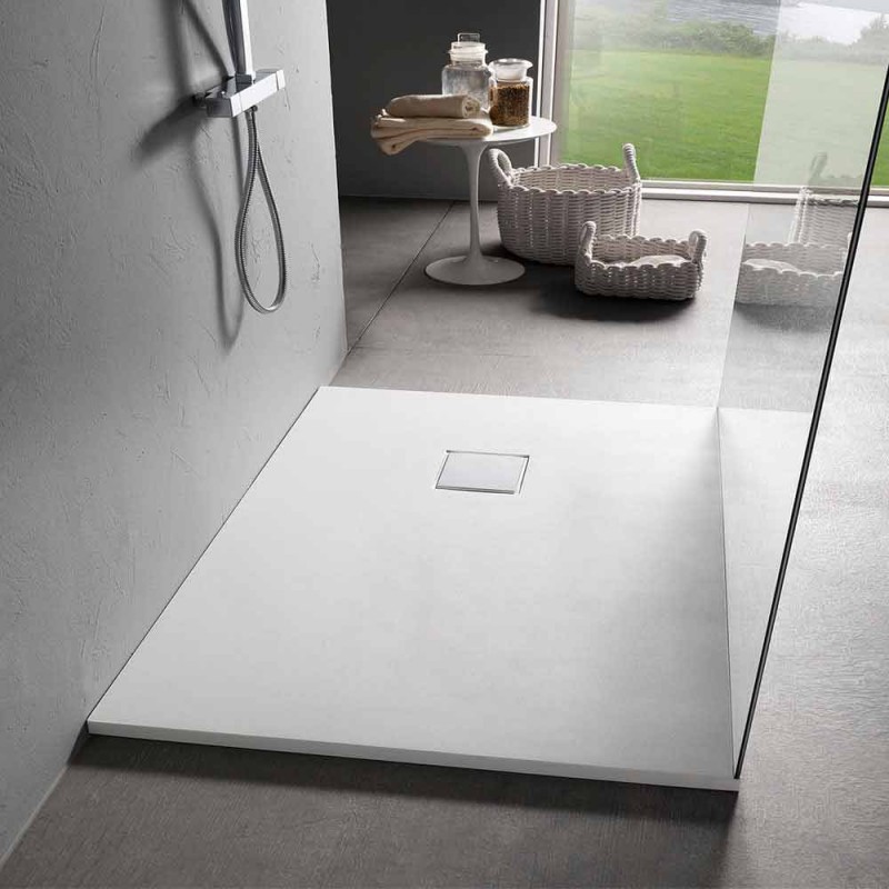 Plato de ducha rectangular con acabado efecto terciopelo blanco