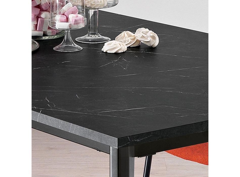 Mesa extensible en melamina acabado mármol negro