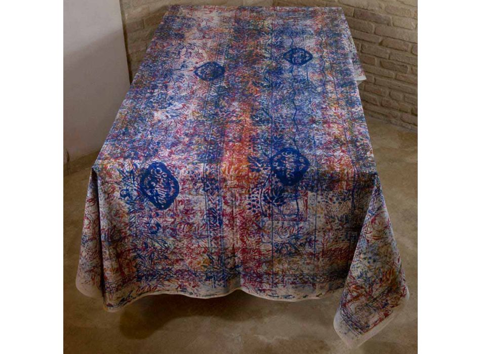 Mantel artesanal y artístico en algodón estampado a mano